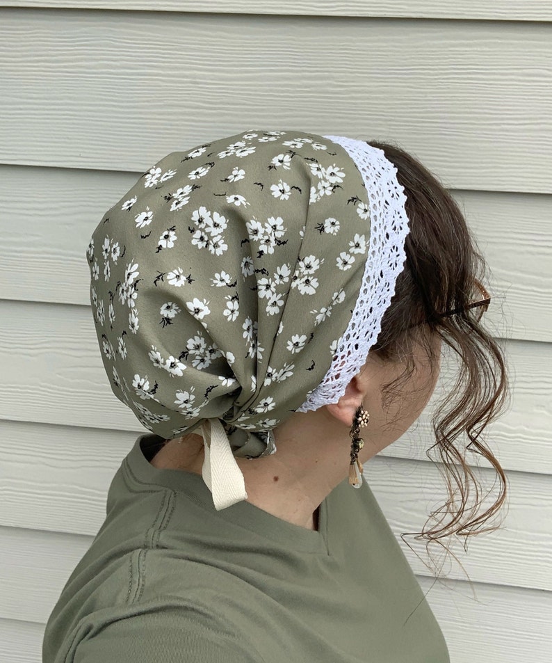 Sage Floral and Lace Snood, Headcovering, Headwrap, Headscarf, Tichel ...