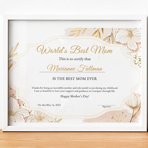 Editable Best Mom Certificate Template, Mother's Day Certificate Best ...