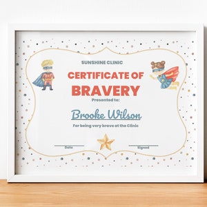 Printable Certificate of Bravery, Kids Certificate Template for Kids ...