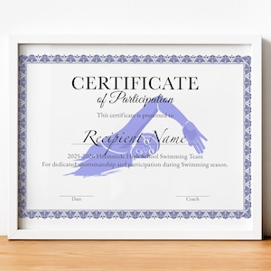 EDITABLE Swim Team Award Certificates, Swimming Awards, Printable Award ...