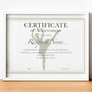 Editable Ballet Awards Certificate Template, Ballet Dancer Award ...
