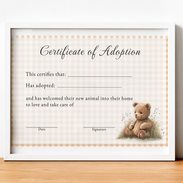 Stuffed Animal Adoption Certificate - Etsy