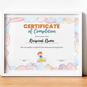 EDITABLE Swimming Certificate Template, Kids Sports Swimming Award ...