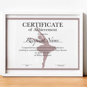 Editable Ballet Awards Certificate Template, Ballet Dancer Award ...
