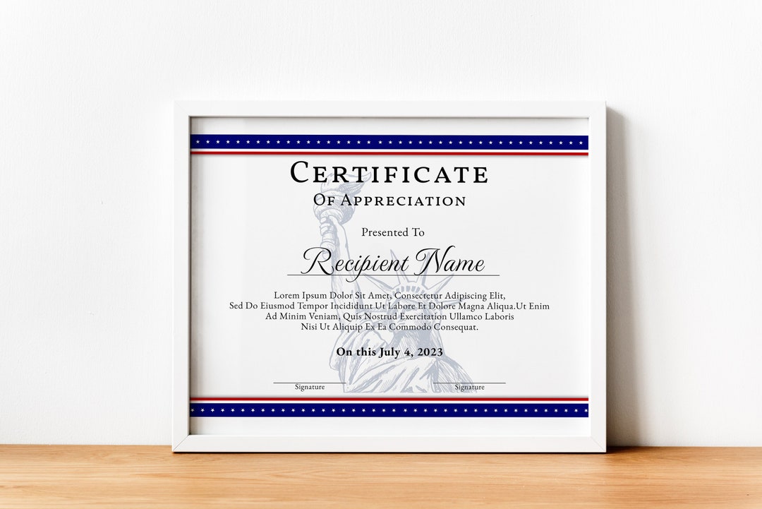 American Flag Certificate Template Independence Day Editable - Etsy