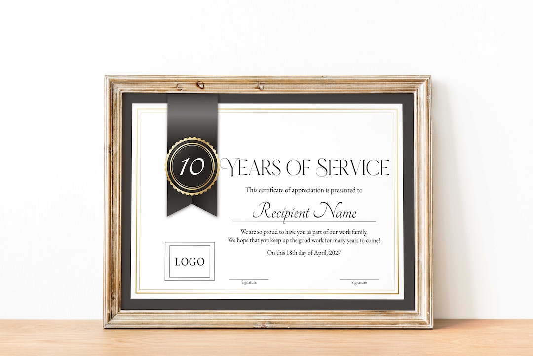25 Years of Service Anniversary Award Certificate of Appreciation ...