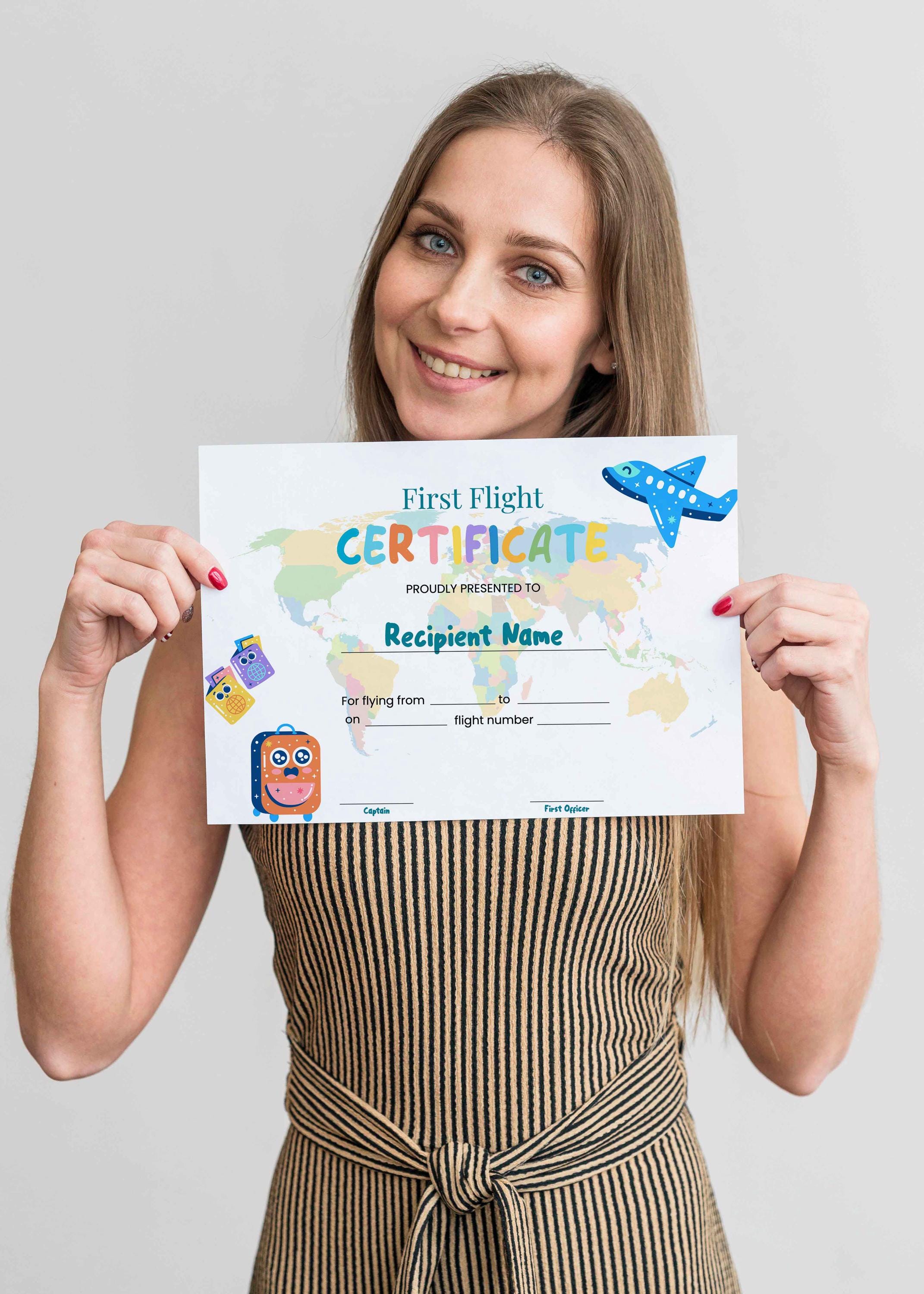 My First Flight Certificate Template, Award Certificate for Kids ...