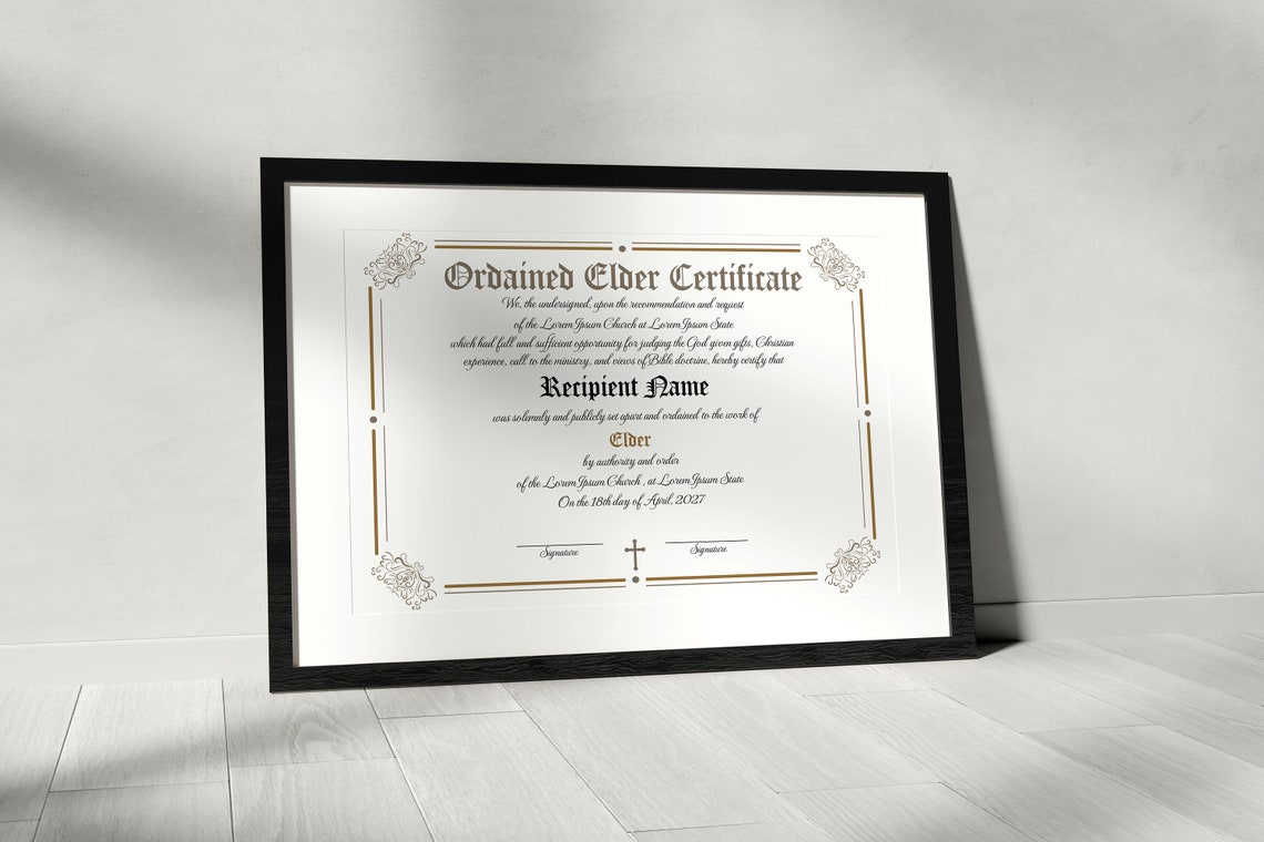 Editable Ordained Elder Certificate Template Printable Vintage Luxury ...