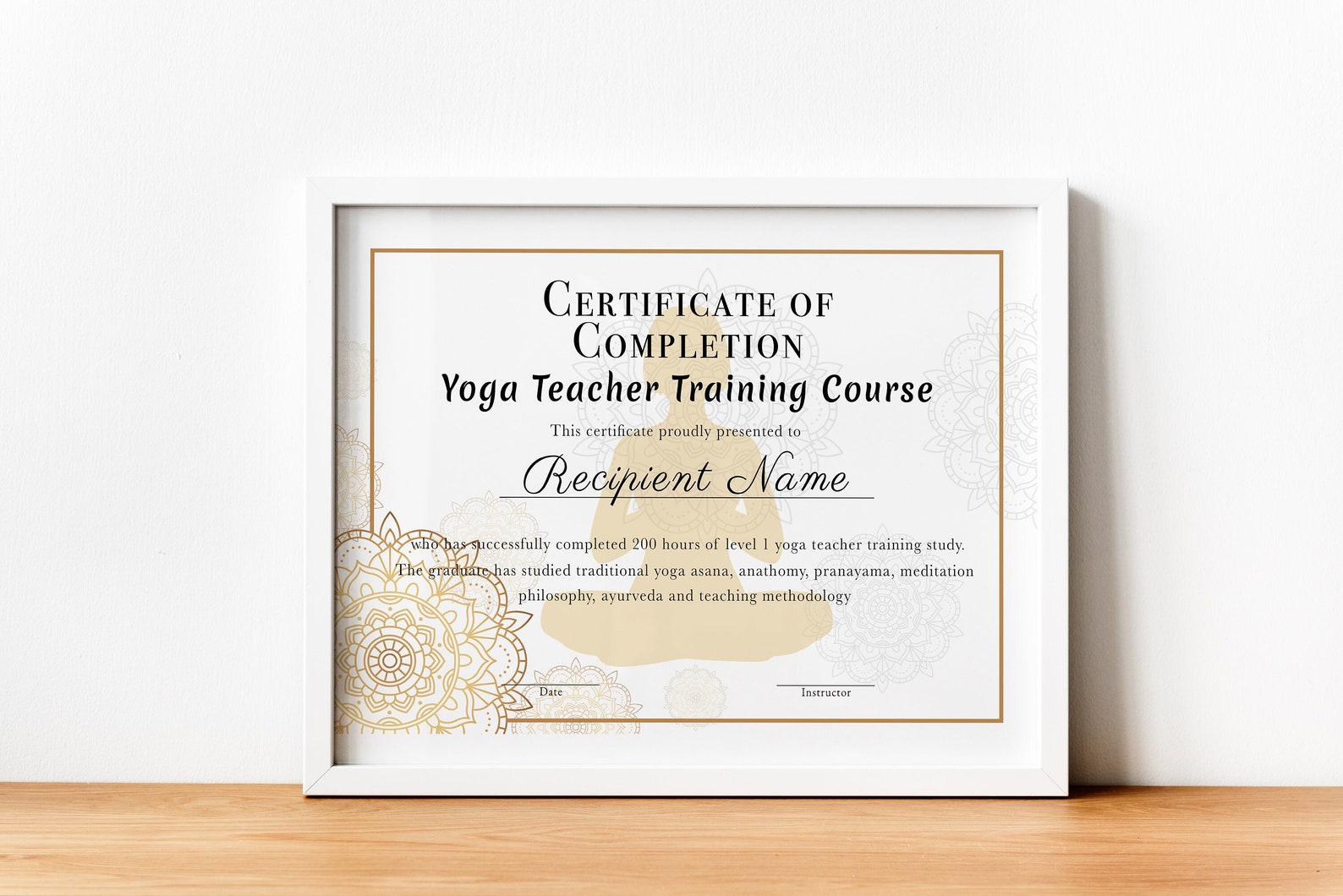 Yoga Certificate, Certificate of Completion, Participation, Yoga Studio ...