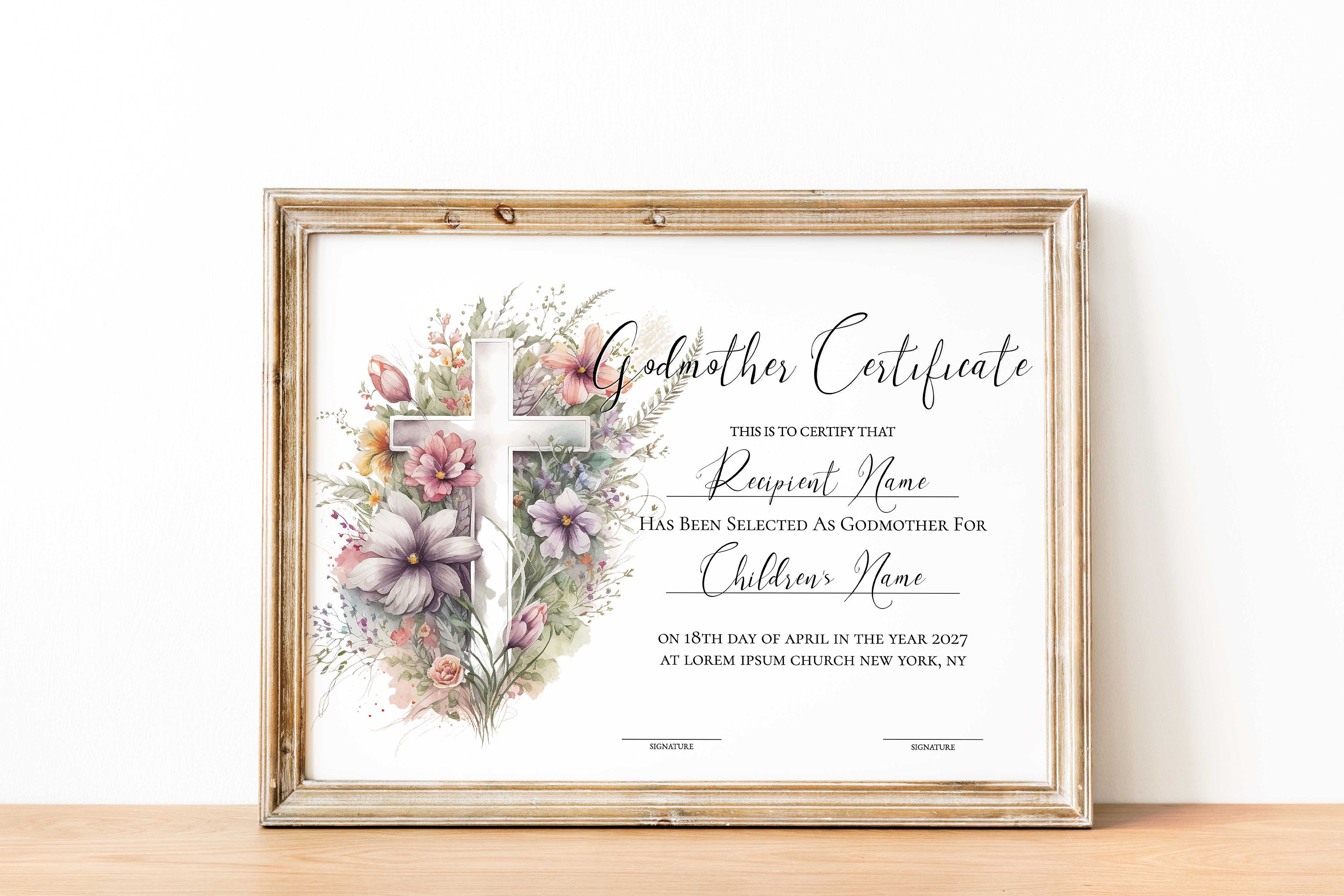 Godmother Certificate Template, 100% Editable, Godfather Certificate ...