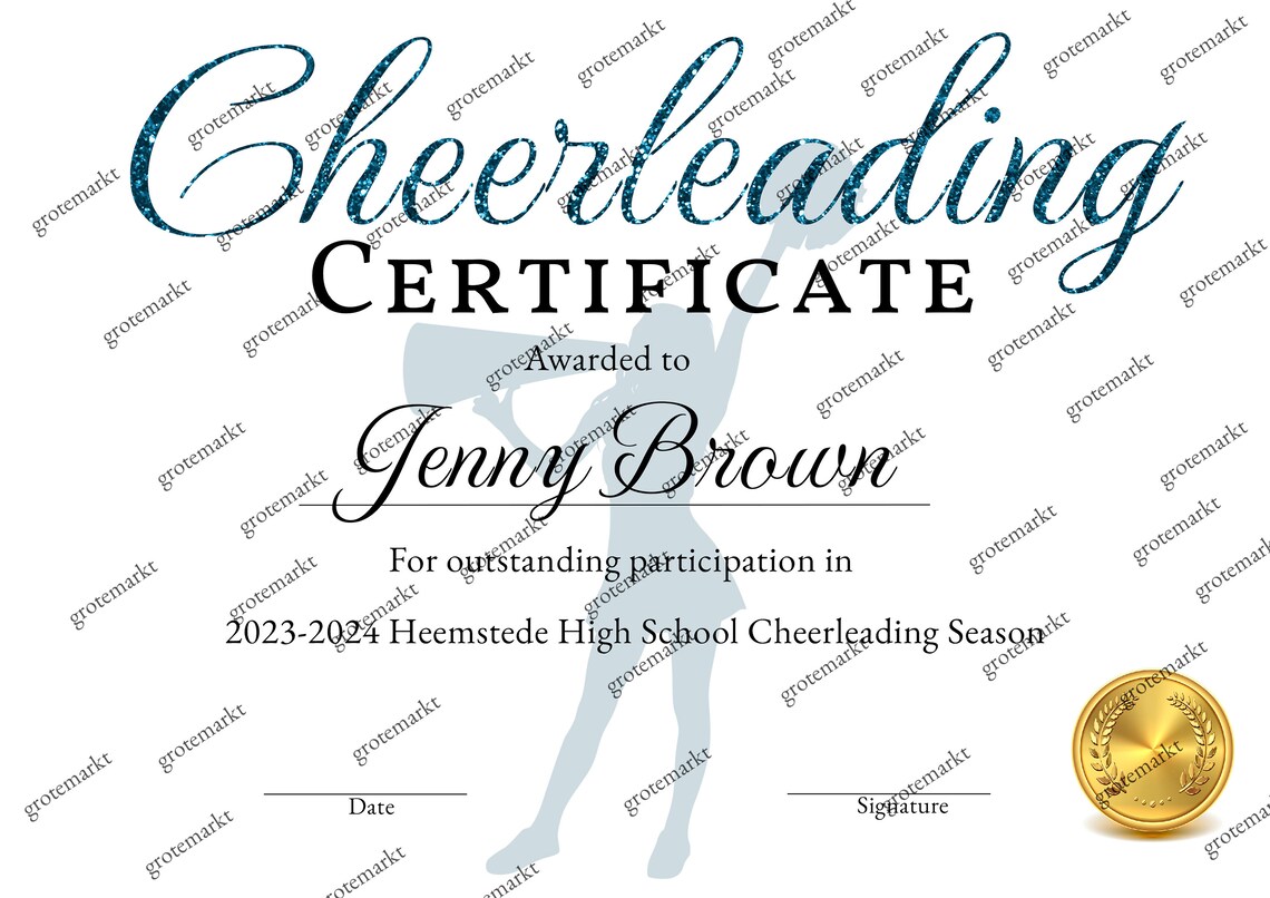 Cheerleading Award Certificate, End of Season Cheerleading Award ...