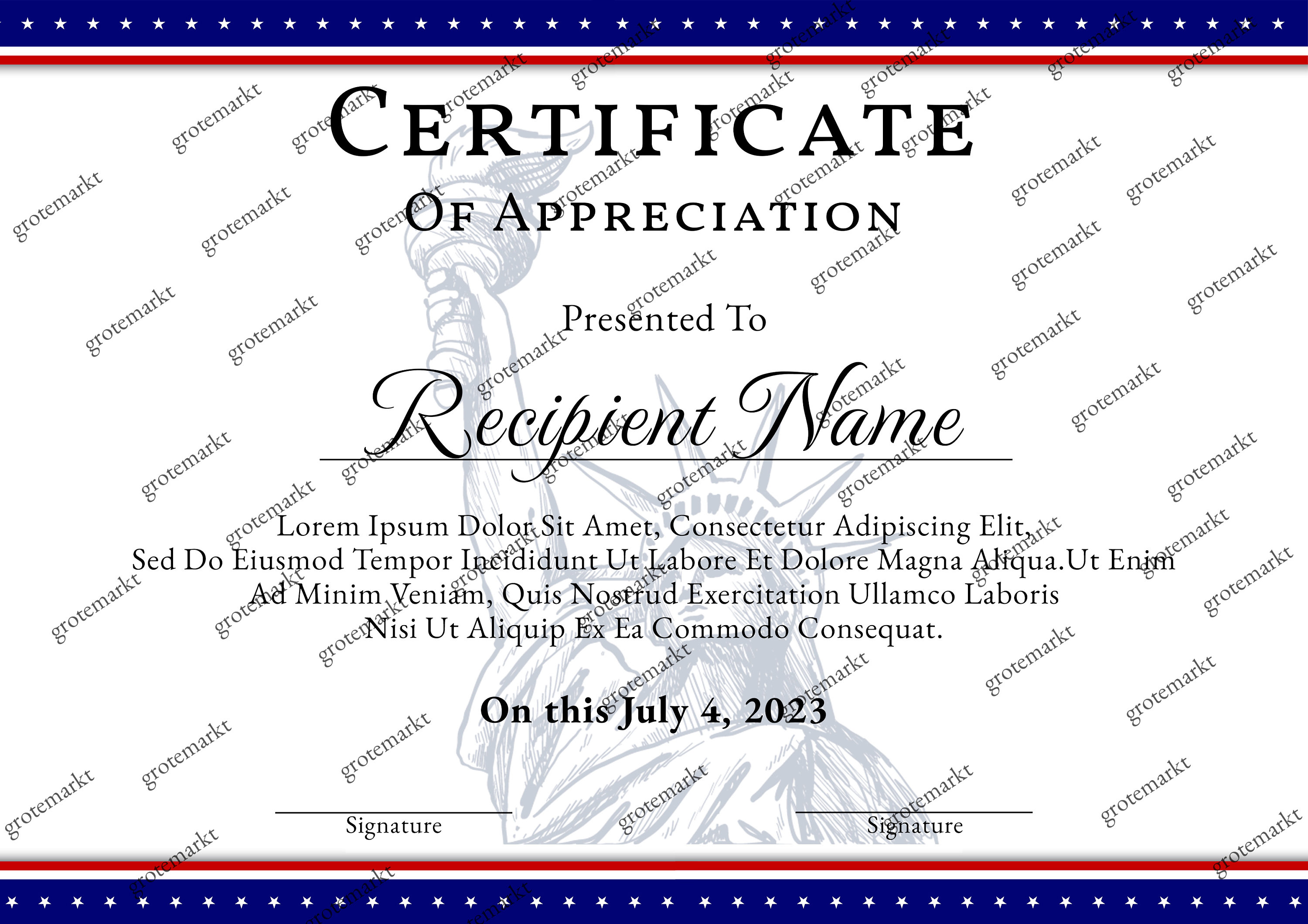 American Flag Certificate Template, Independence Day, Editable ...