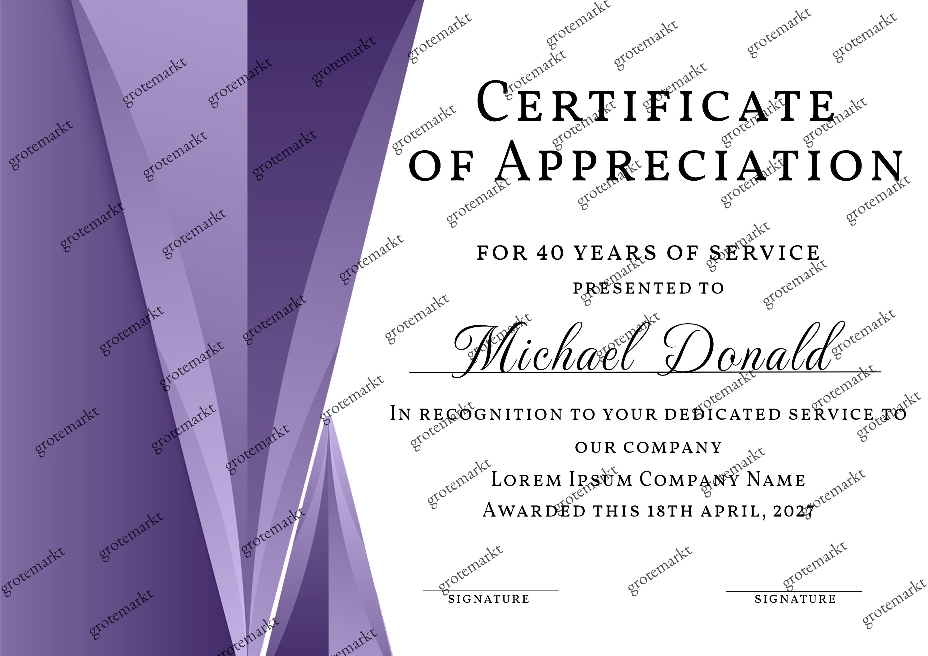 Editable Certificate Years of Service, Years of Service Certificate ...
