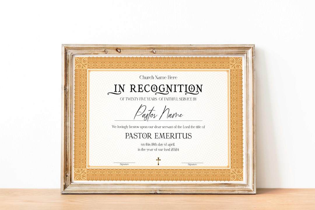Pastor Emeritus Church Recognition Certificate Template, Church Award ...