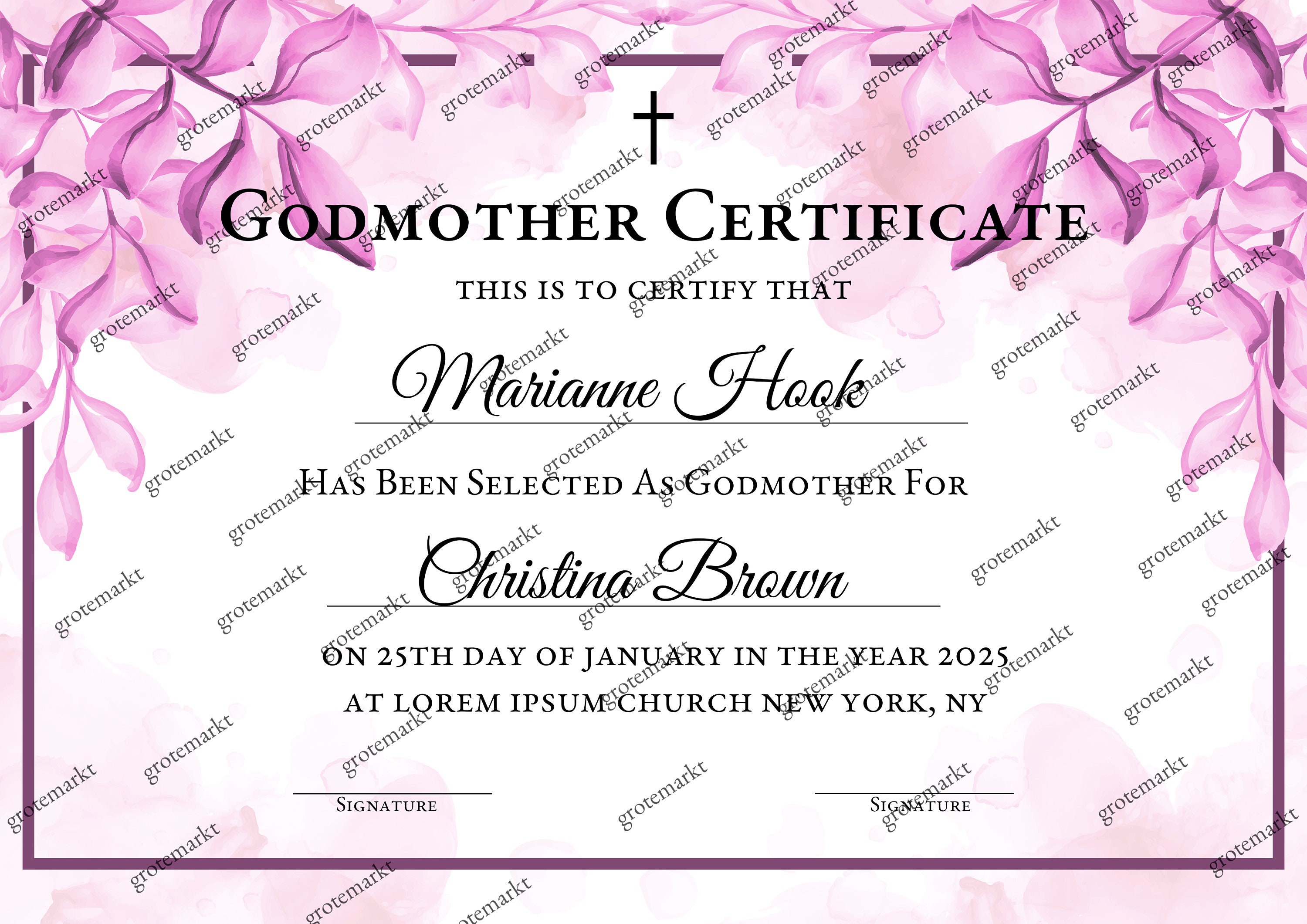 Editable Godmother Certificate Template, Printable Baptism Certificate ...