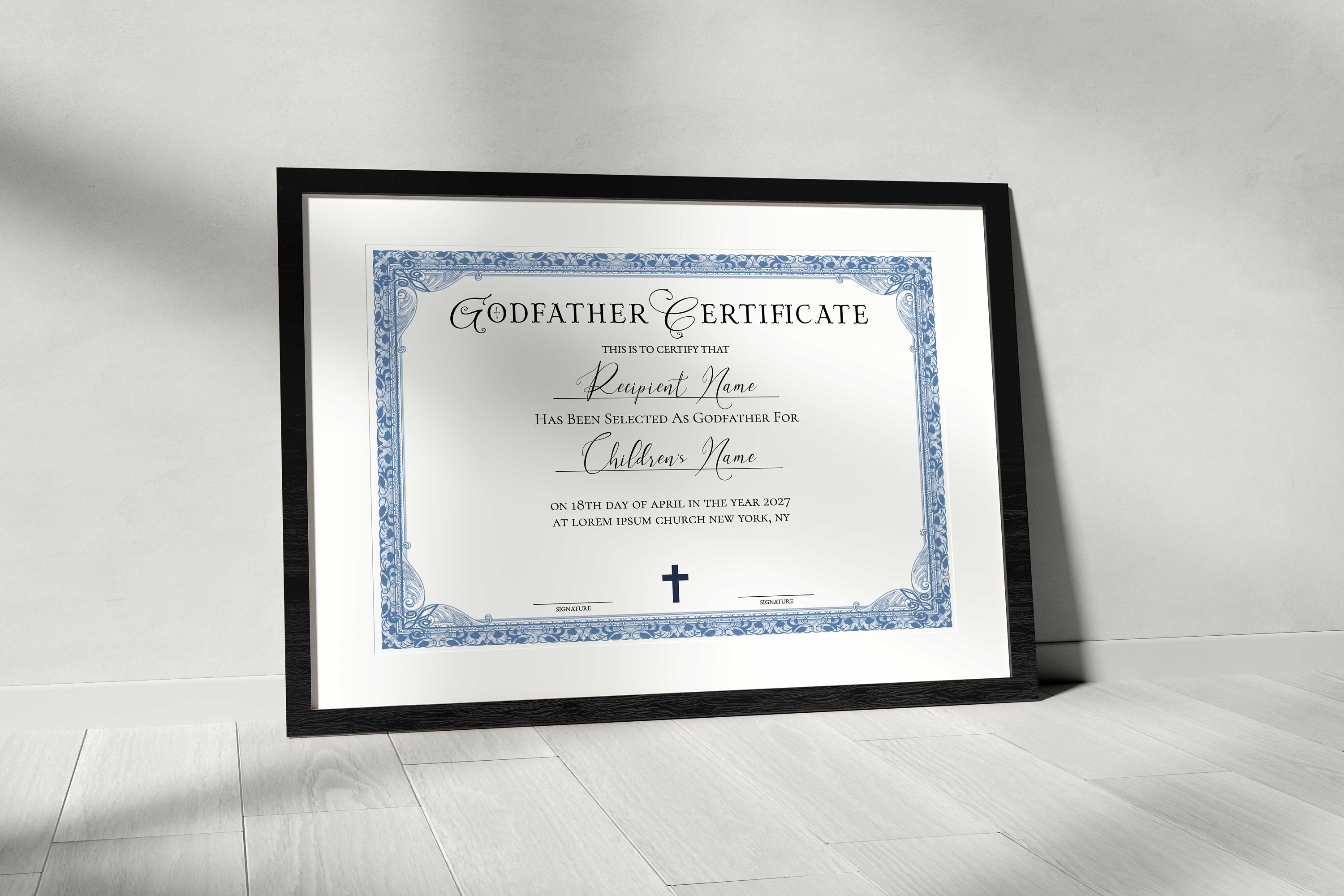 Editable Godfather Certificate Template, Printable Baptism Certificate ...