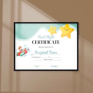 My First Flight Certificate Template, Award Certificate for Kids ...