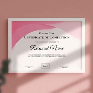 Editable Lashes Certificate, Beauty Training Certificate Template, Pink ...