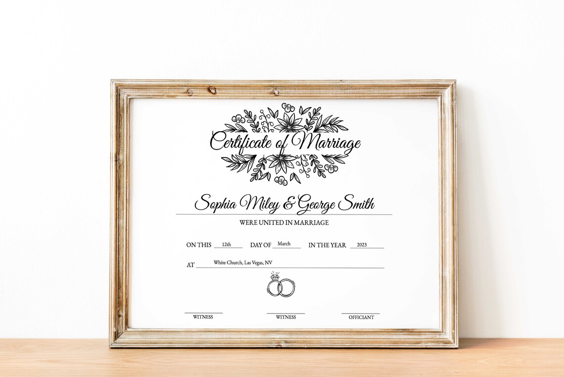 Modern Certificate of Marriage, Wedding Certificate, Wedding Keepsake ...