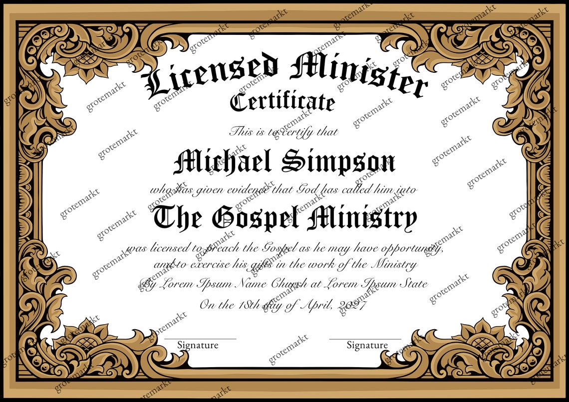 Editable License to Preach Template, Printable Certificate of License ...