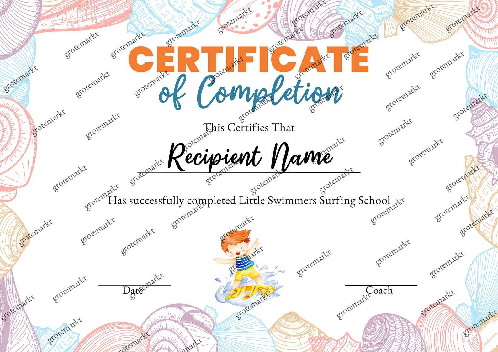 EDITABLE Swimming Certificate Template, Kids Sports Swimming Award ...