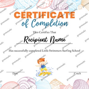 EDITABLE Swimming Certificate Template, Kids Sports Swimming Award ...