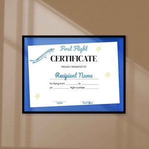 My First Flight Certificate Template, Award Certificate for Kids ...