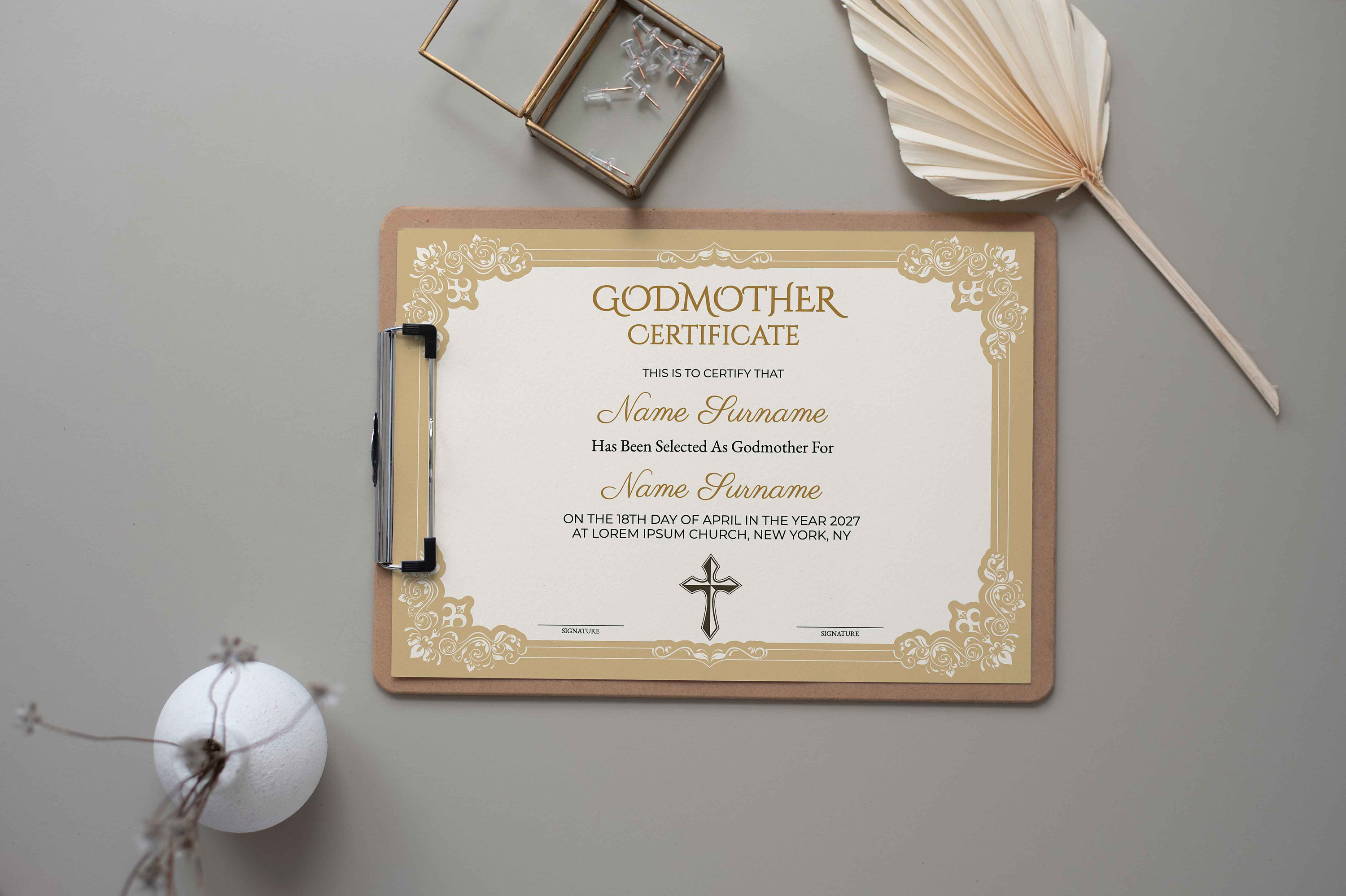 Godmother Certificate Template, 100% Editable, Gold Elegant Godparent ...
