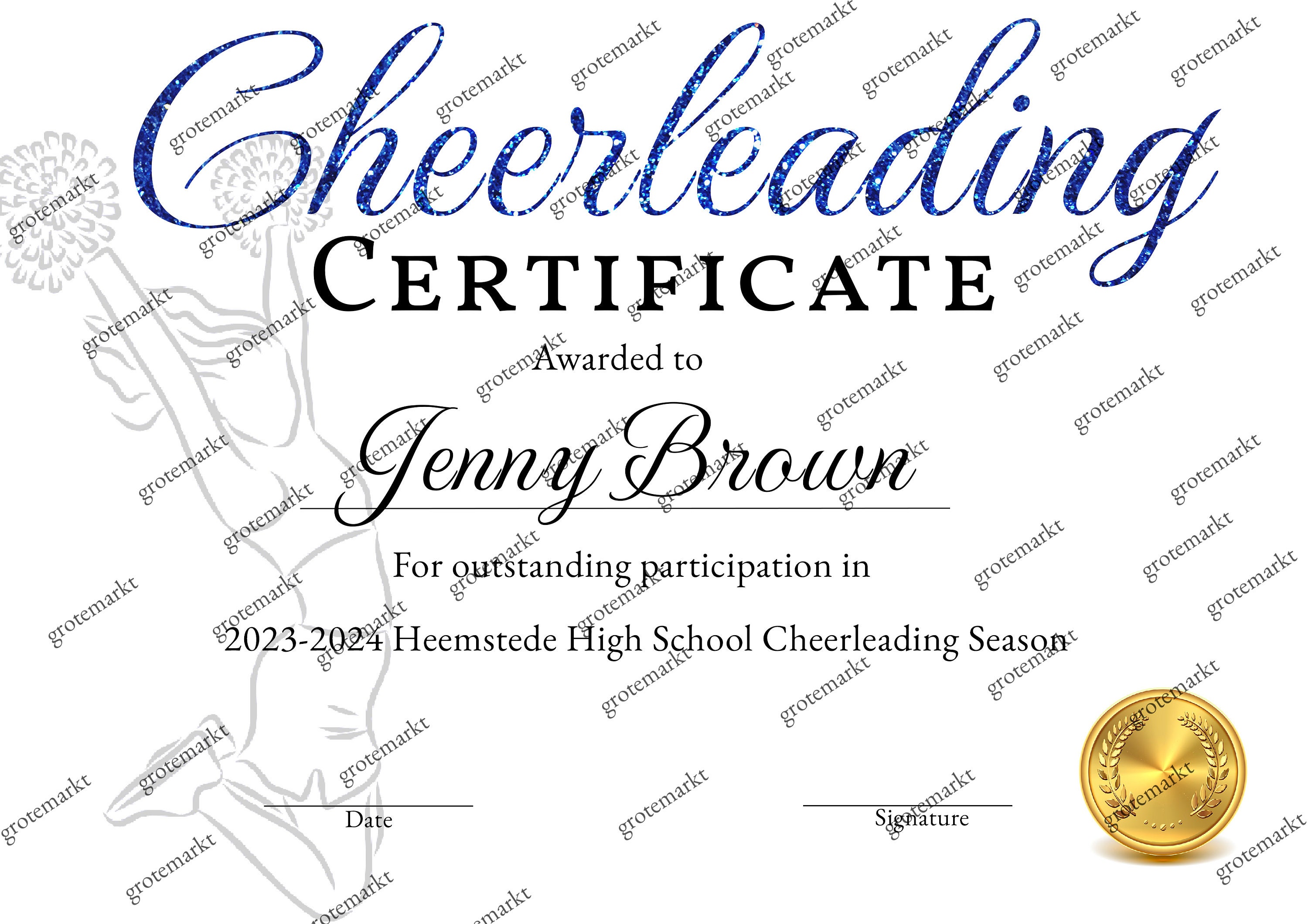 Editable Cheerleader Certificate, Cheerleading Award Template, Instant ...