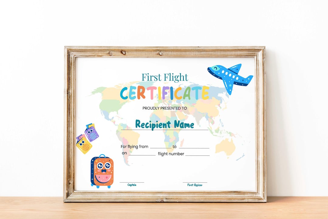 My First Flight Certificate Template, Award Certificate for Kids ...