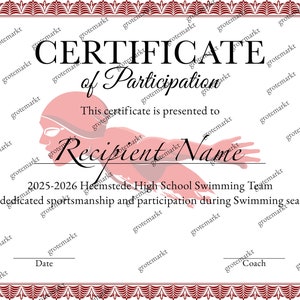 EDITABLE Swim Team Award Certificates, Swimming Awards, Printable Award ...