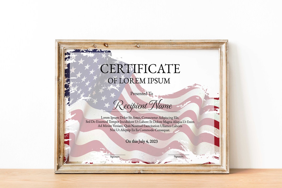 Veteran's Certificate of Appreciation, 4th of July Template, Editable ...