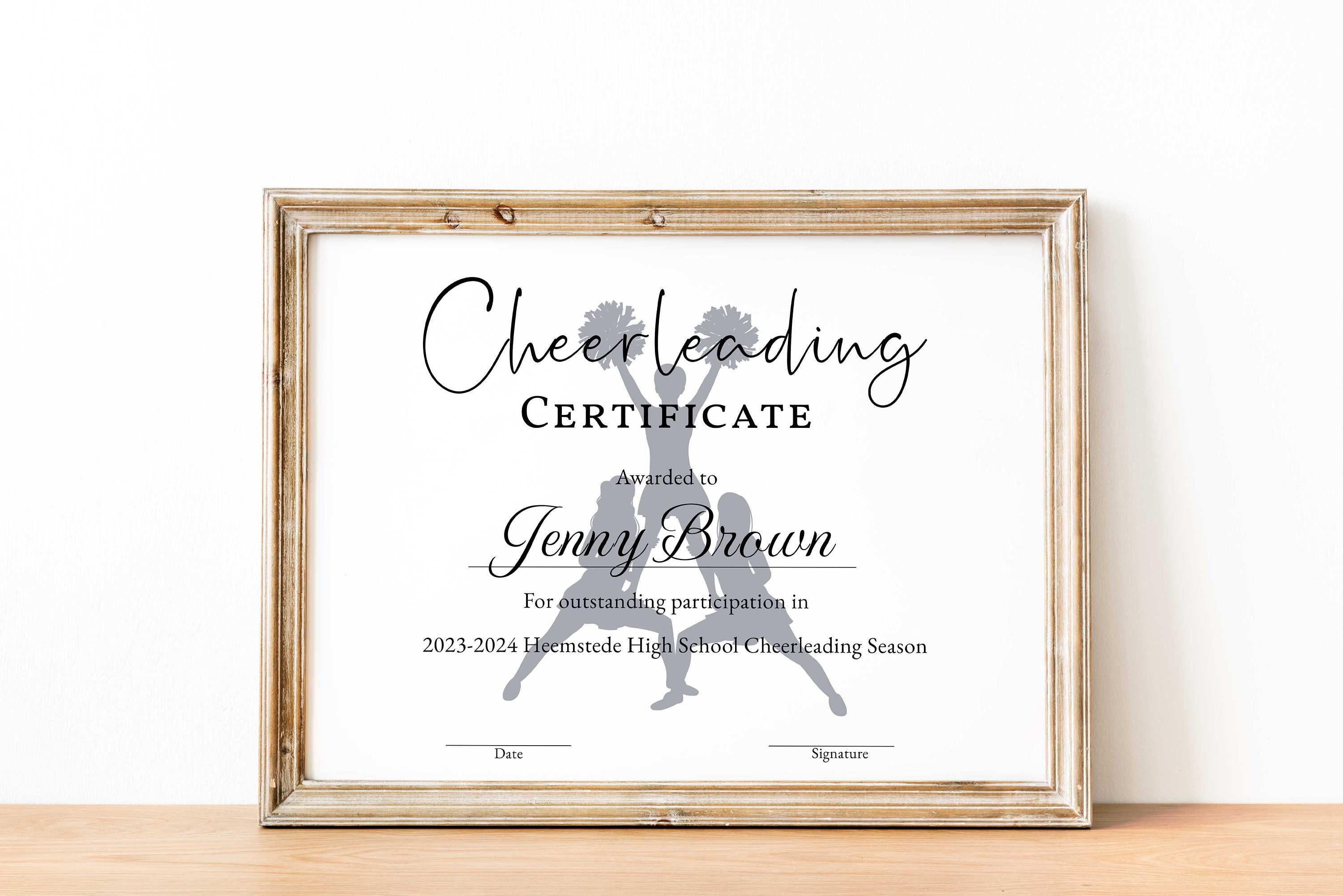 Cheerleading Participation Certificate Template, Editable Printable ...