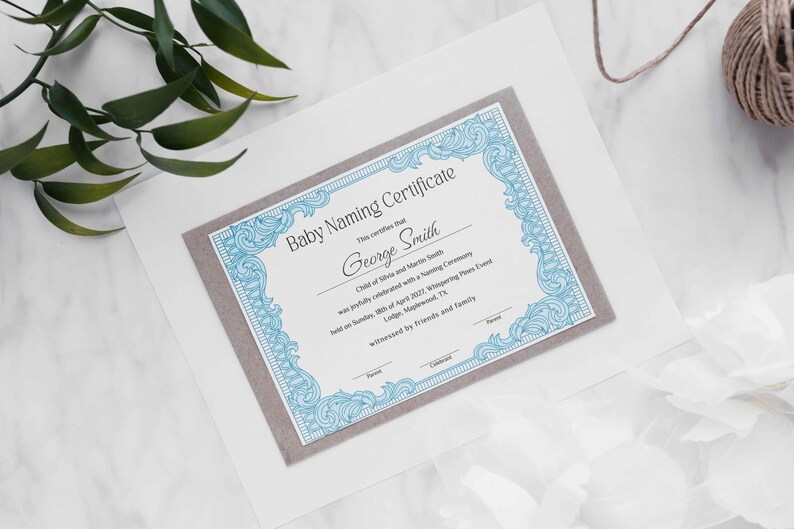 Editable Baby Boy Naming Certificate Template Printable Blue ...