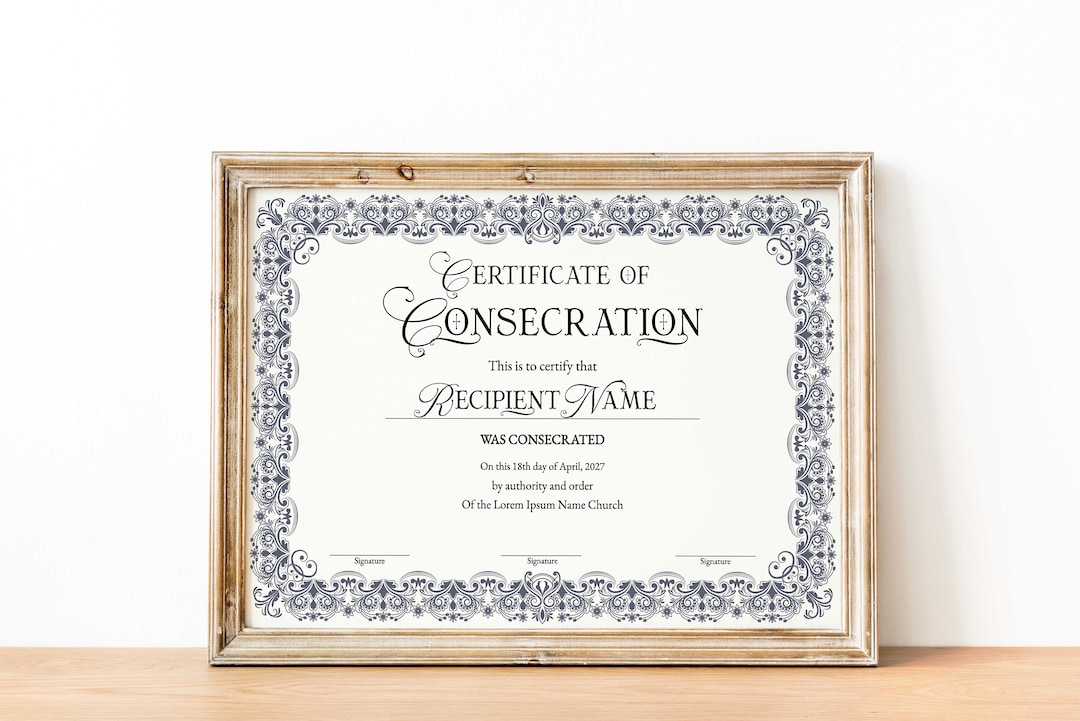 Editable Certificate of Consecration Template, Printable Consecration ...