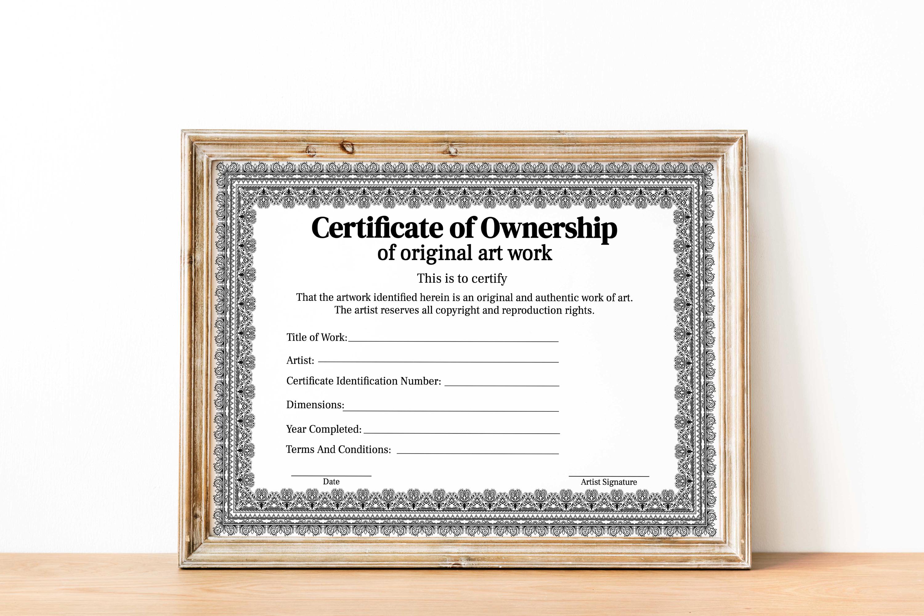 Certificate of Ownership, Transfer of Title, Fractional Ownership ...