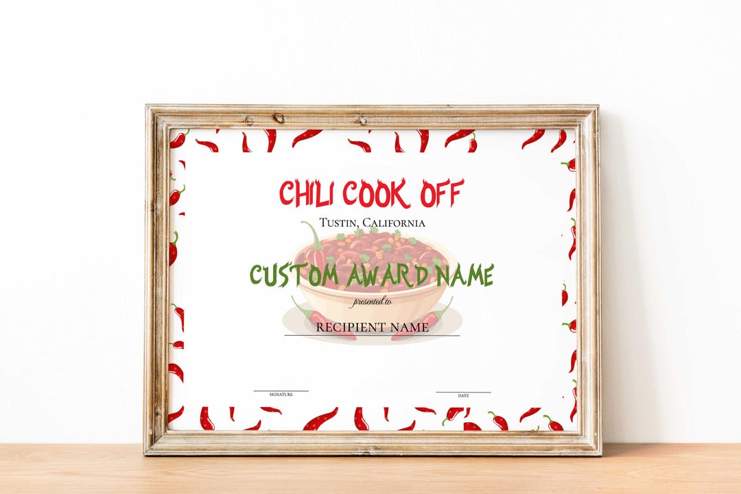 Printable Chili Cook-off Award Winner Certificate, Chili Contest, Chili ...