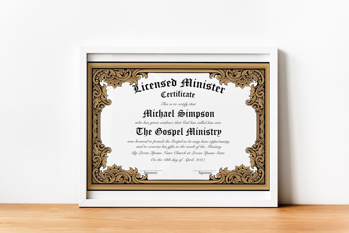 Editable License to Preach Template, Printable Certificate of License ...