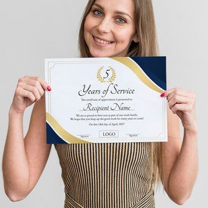 5 Years of Service Anniversary Award Certificate of Appreciation ...