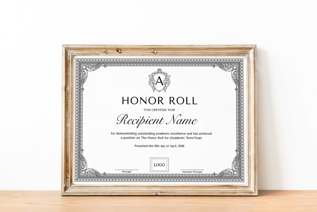 Editable Honor Roll Certificate Template, Elementary School Student ...