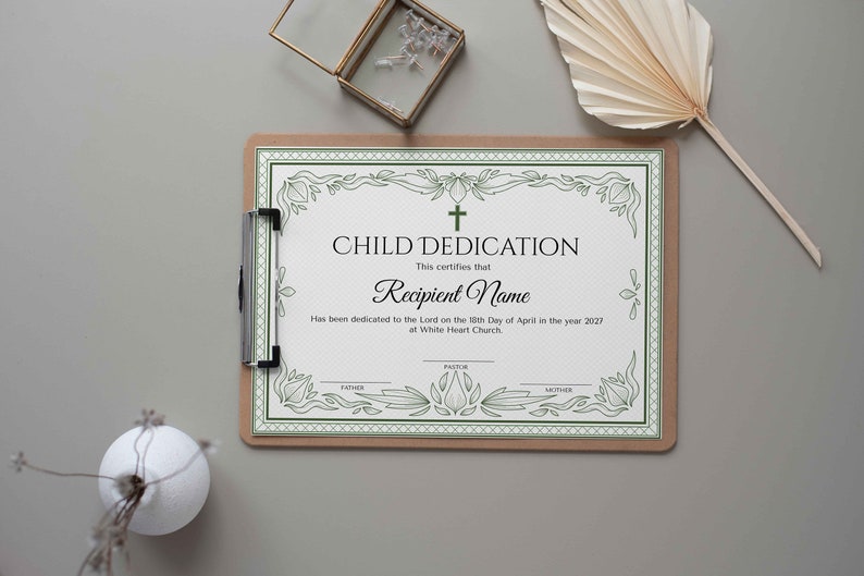 Greenery Child Dedication Certificate Template, Baby Dedication ...