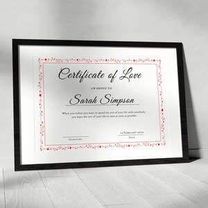 Love Certificate Template, Valentines Day Gift for Him or Her, EDITABLE ...