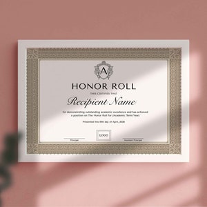 Editable Honor Roll Certificate Template, Elementary School Student ...