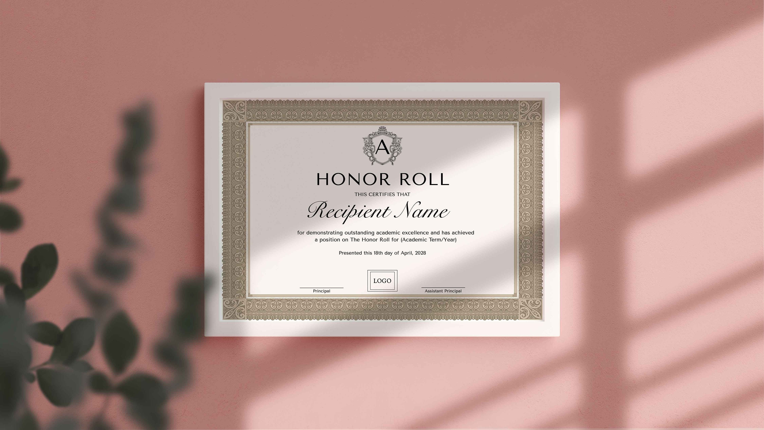 Editable Honor Roll Certificate Template, Elementary School Student ...
