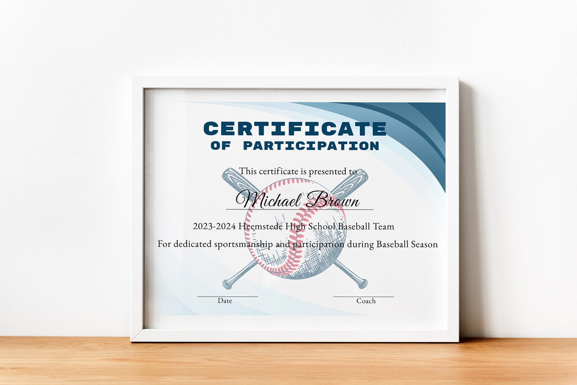 Editable Baseball Certificate Template, Printable Certificate Template ...