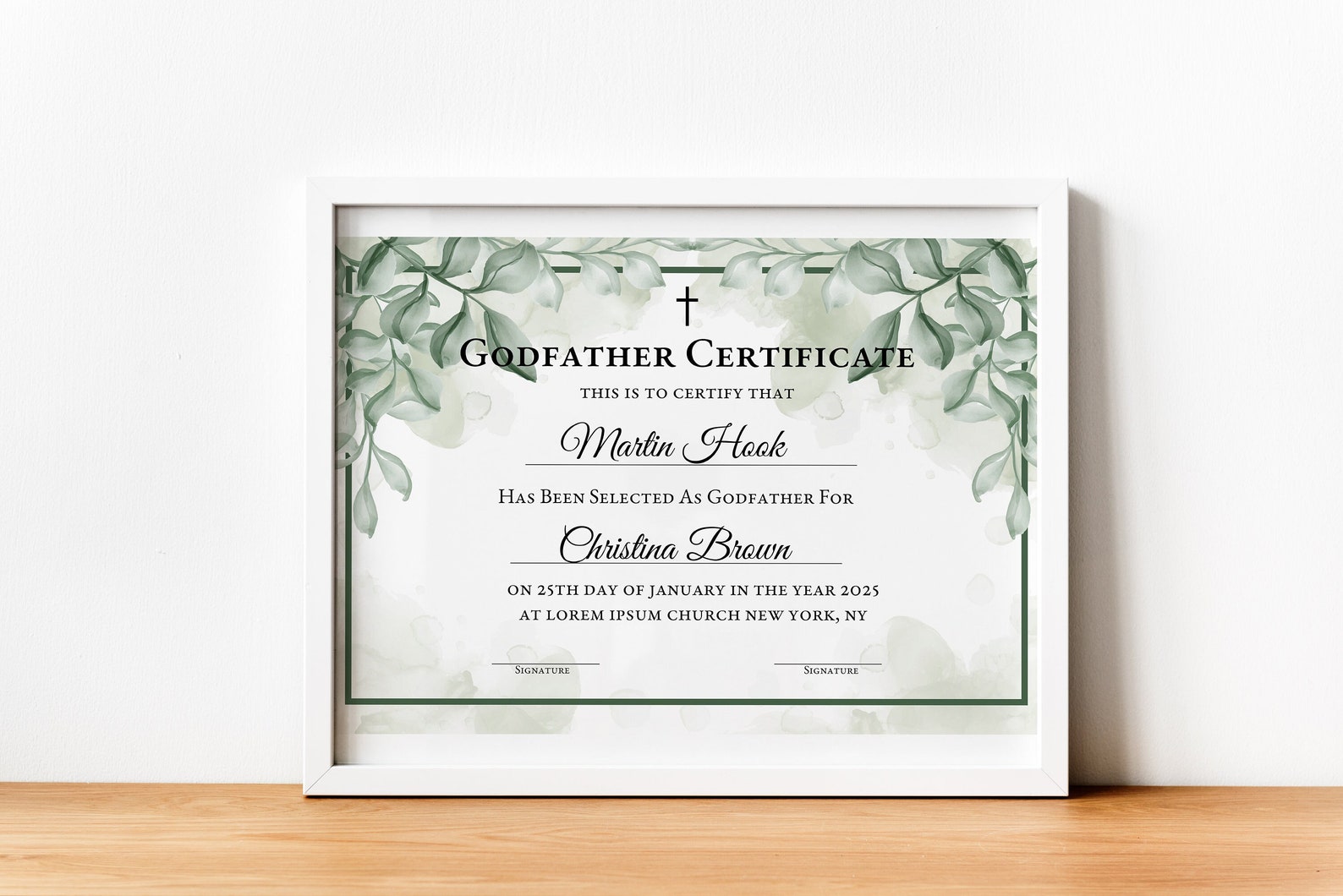 Editable Godfather Certificate, Greenery Godparents Certificate ...