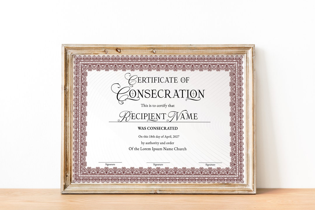 Editable Certificate of Consecration Template, Printable Consecration ...