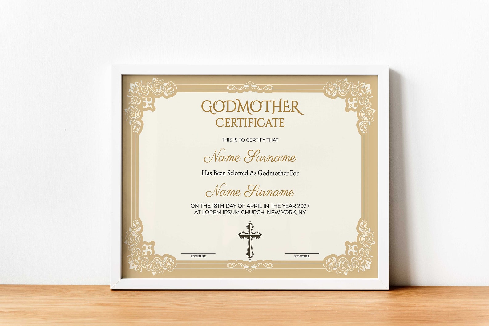 Godmother Certificate Template, 100% Editable, Gold Elegant Godparent ...