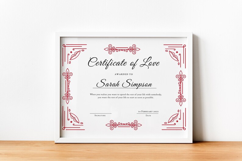 Love Certificate Template, Valentines Day Gift for Him or Her, EDITABLE ...
