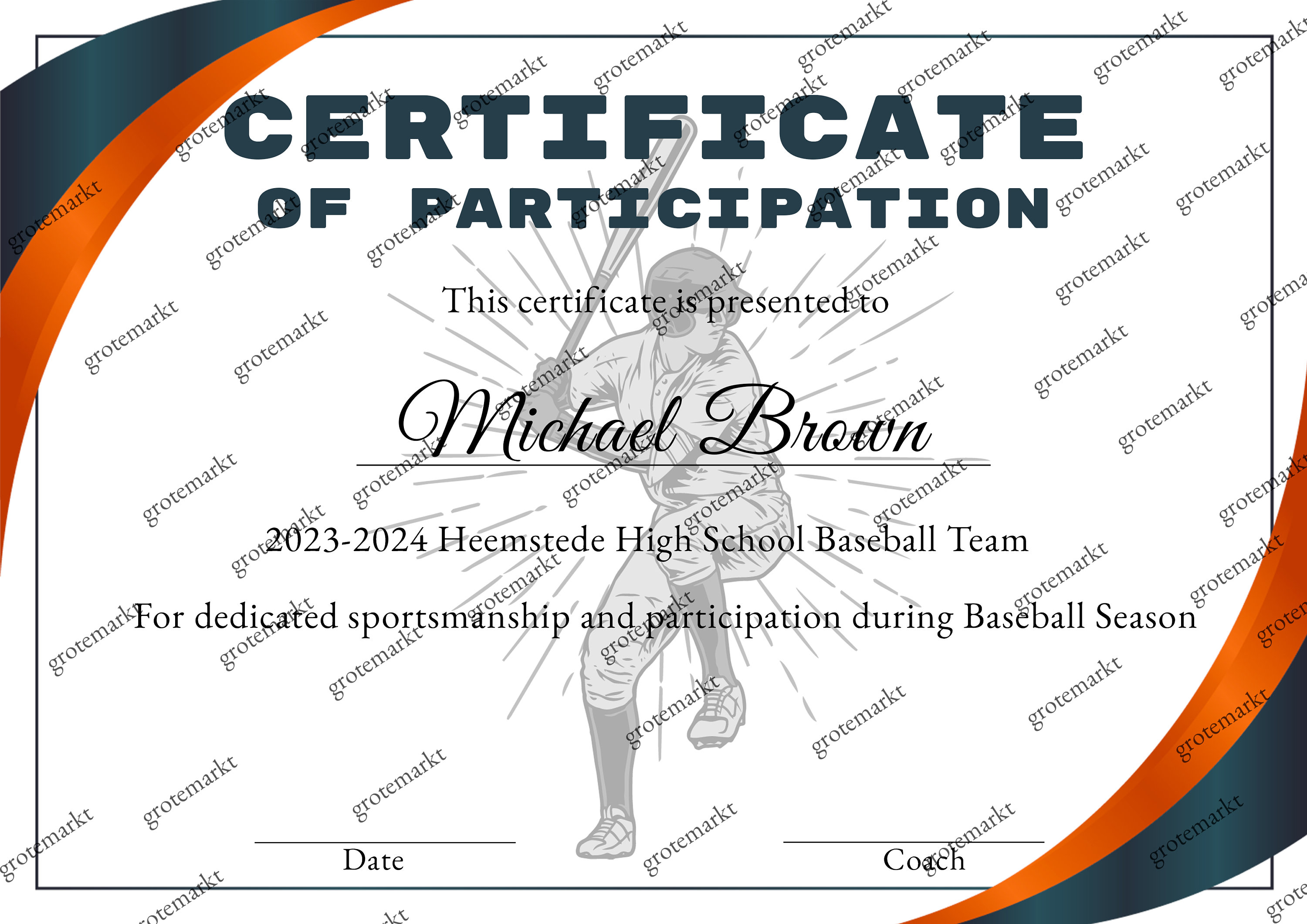 Editable Baseball Certificate Template, Sports Certificate Award ...